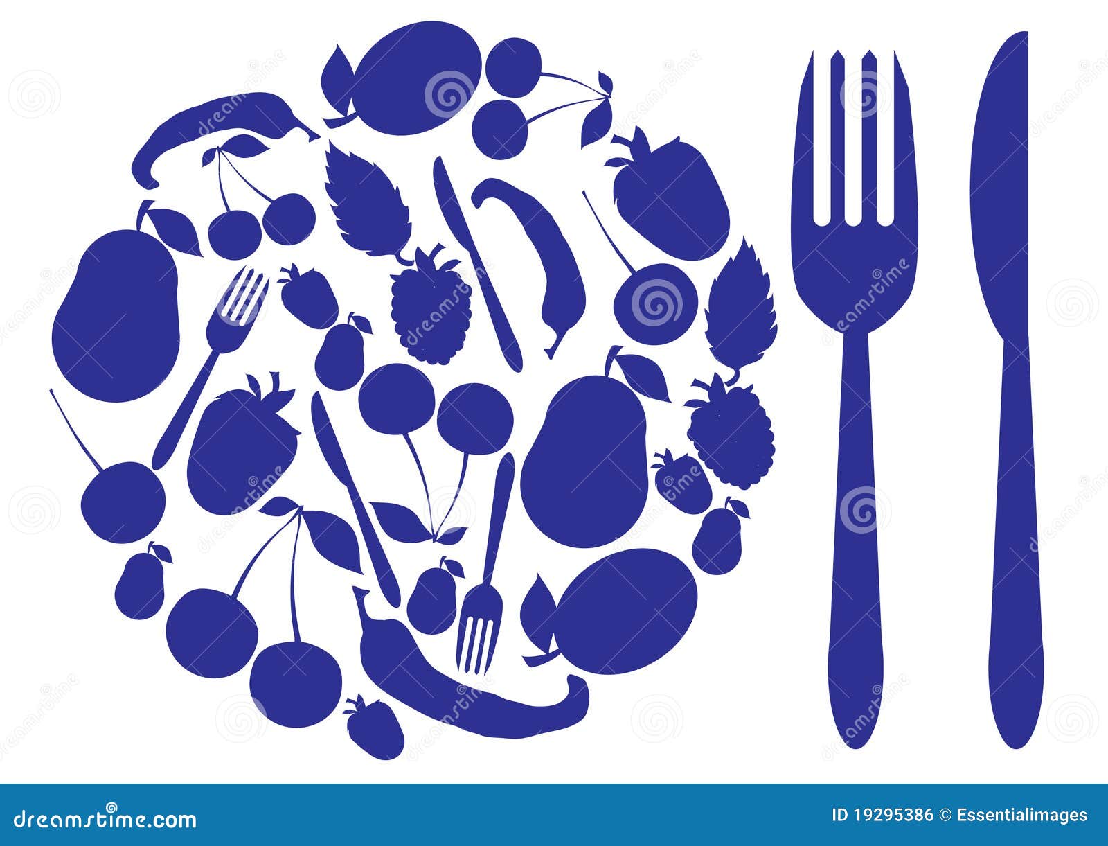 Dining Amenities: Plate, Fork and Knife. Stock Illustration ...