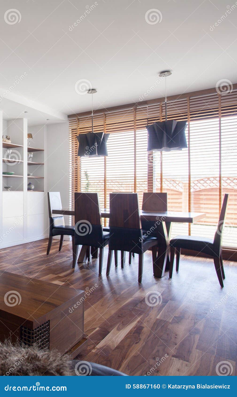 Dining Area with Big Windows Stock Photo - Image of interior, house ...