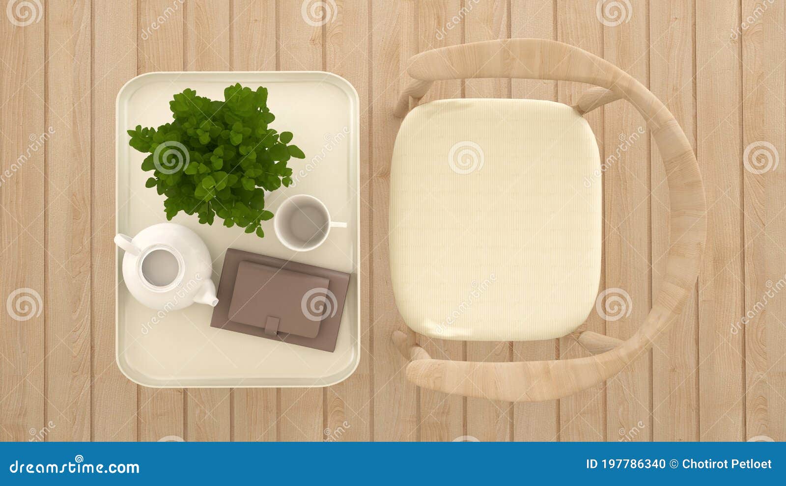 Dining Area in Coffee Shop or Restaurant Top View - 3D Rendering Stock ...