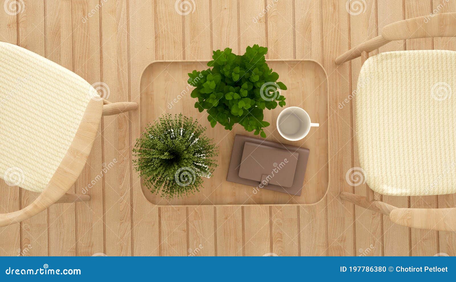Dining Area in Coffee Shop or Restaurant Top View - 3D Rendering Stock ...