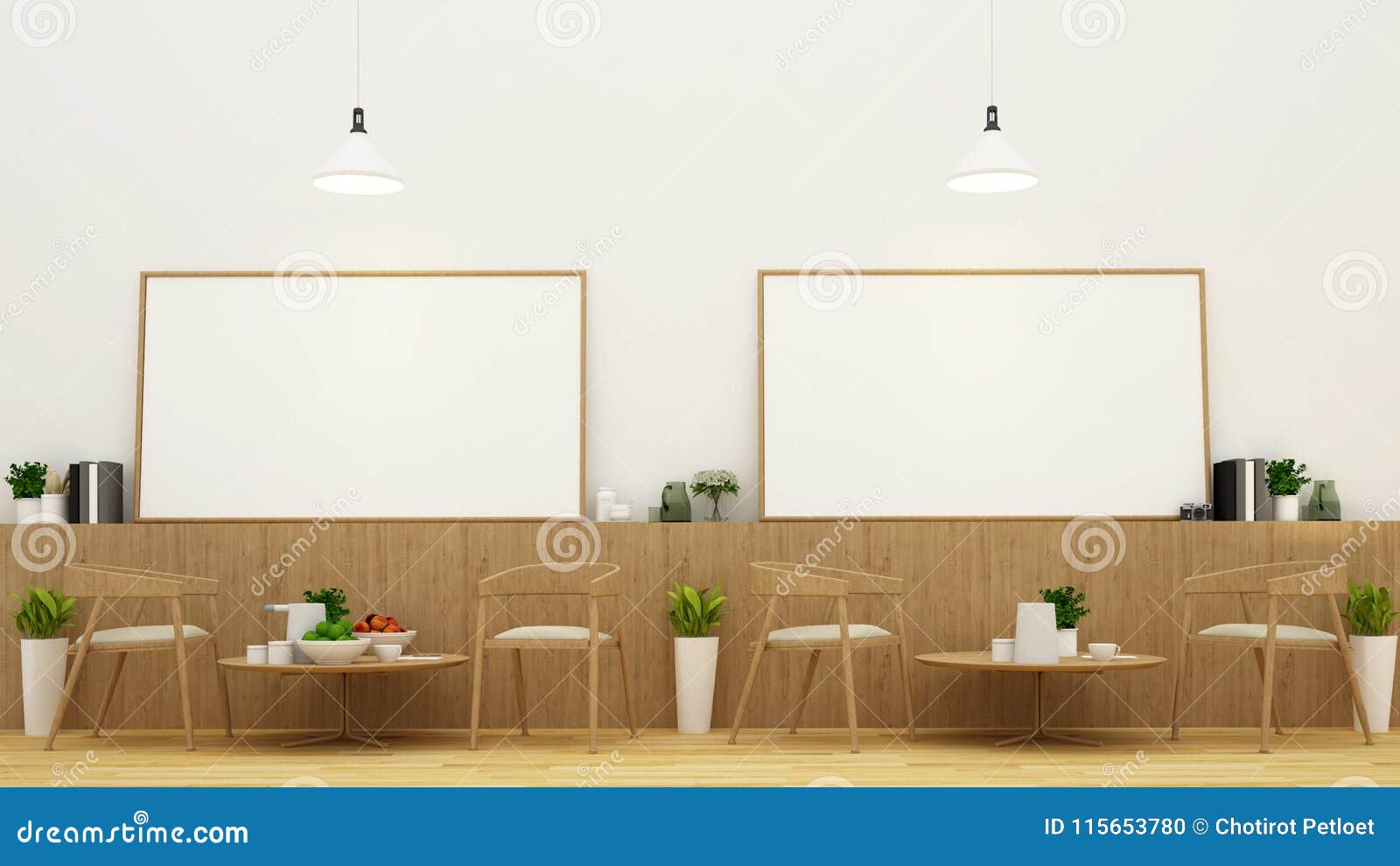 Dining Area and Frame in Restaurant or Coffee Shop - 3D Rendering Stock ...