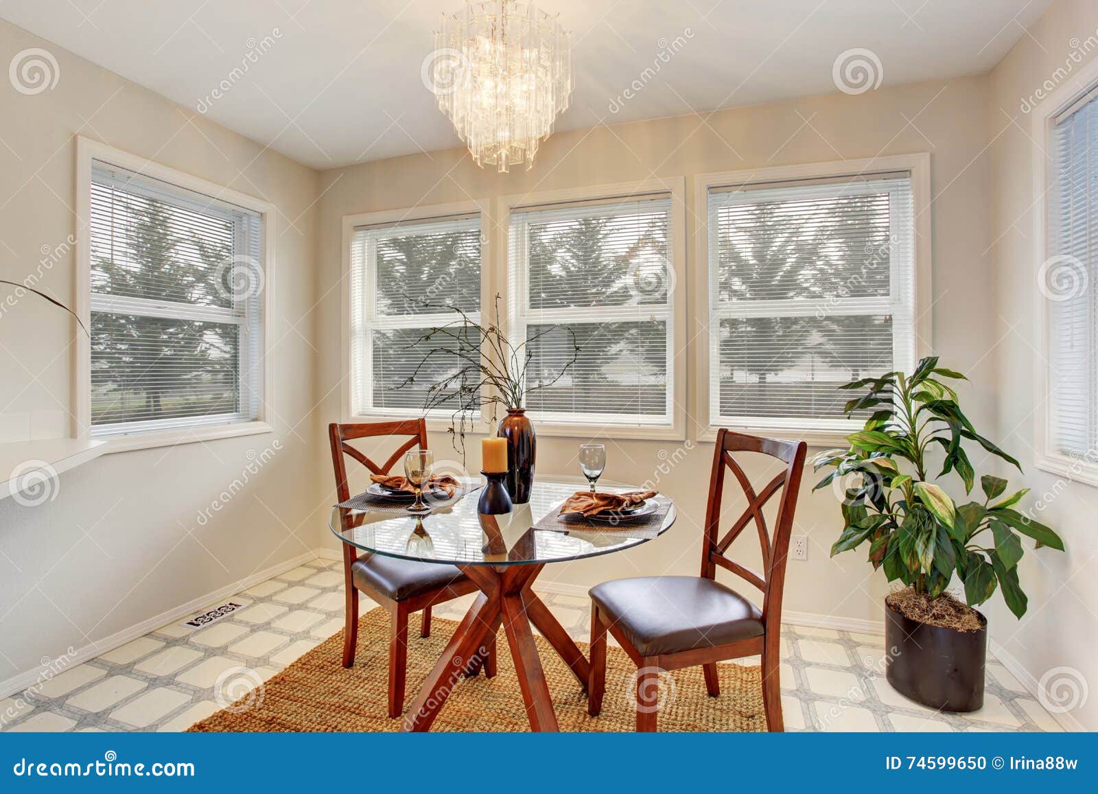 Dining Area with Glass Table and Windows Around Stock Photo - Image of ...