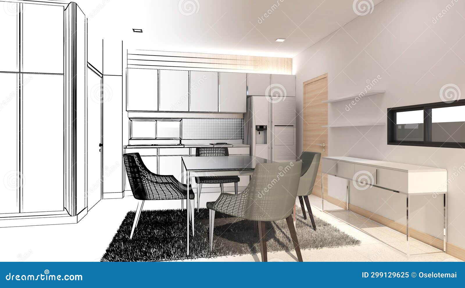 The Dining Area of the Home.a Combination of Line Drawings and Color ...