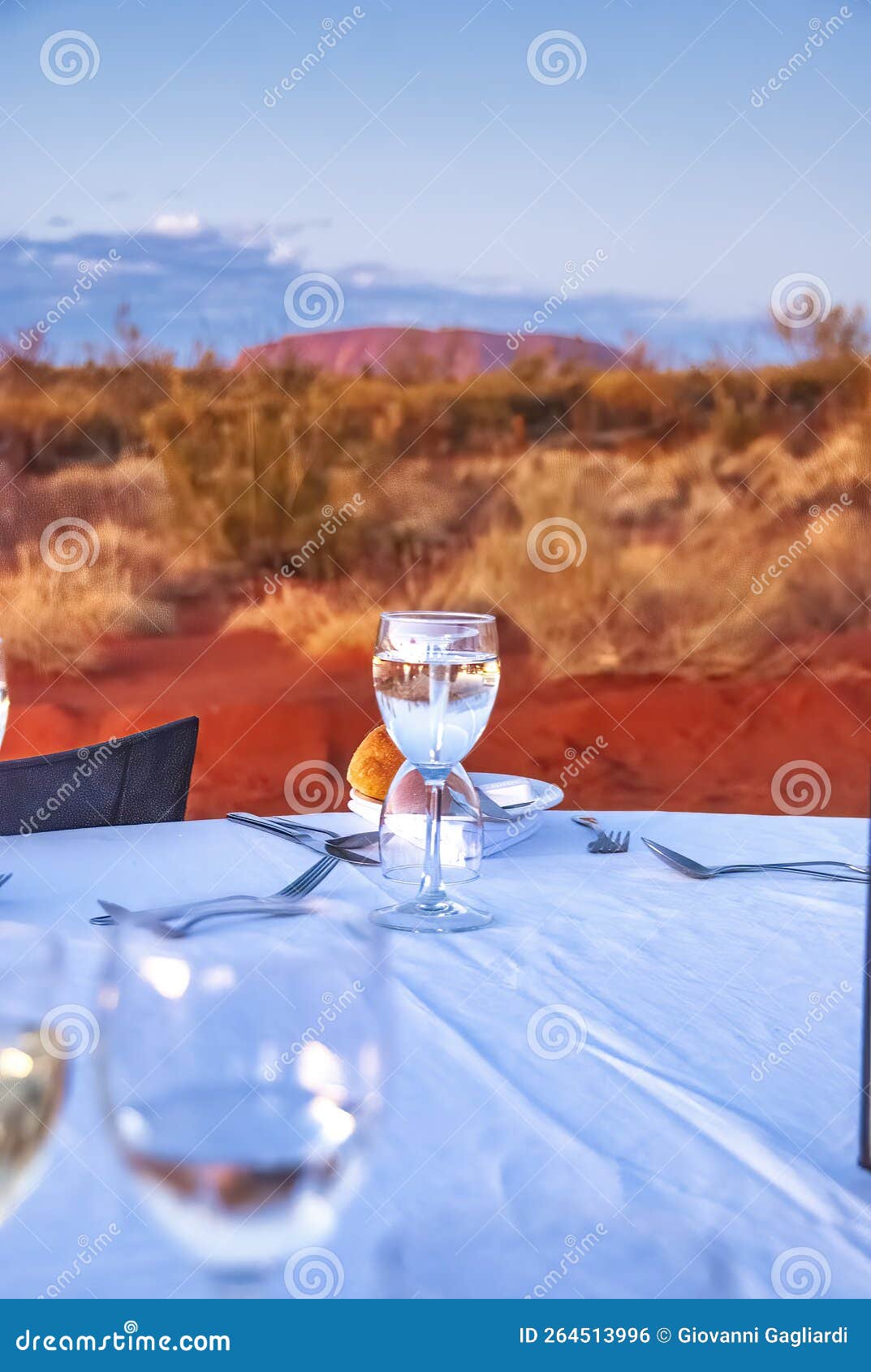 Dining on the Australian Outback, Set Table at Dusk with Landscape View ...