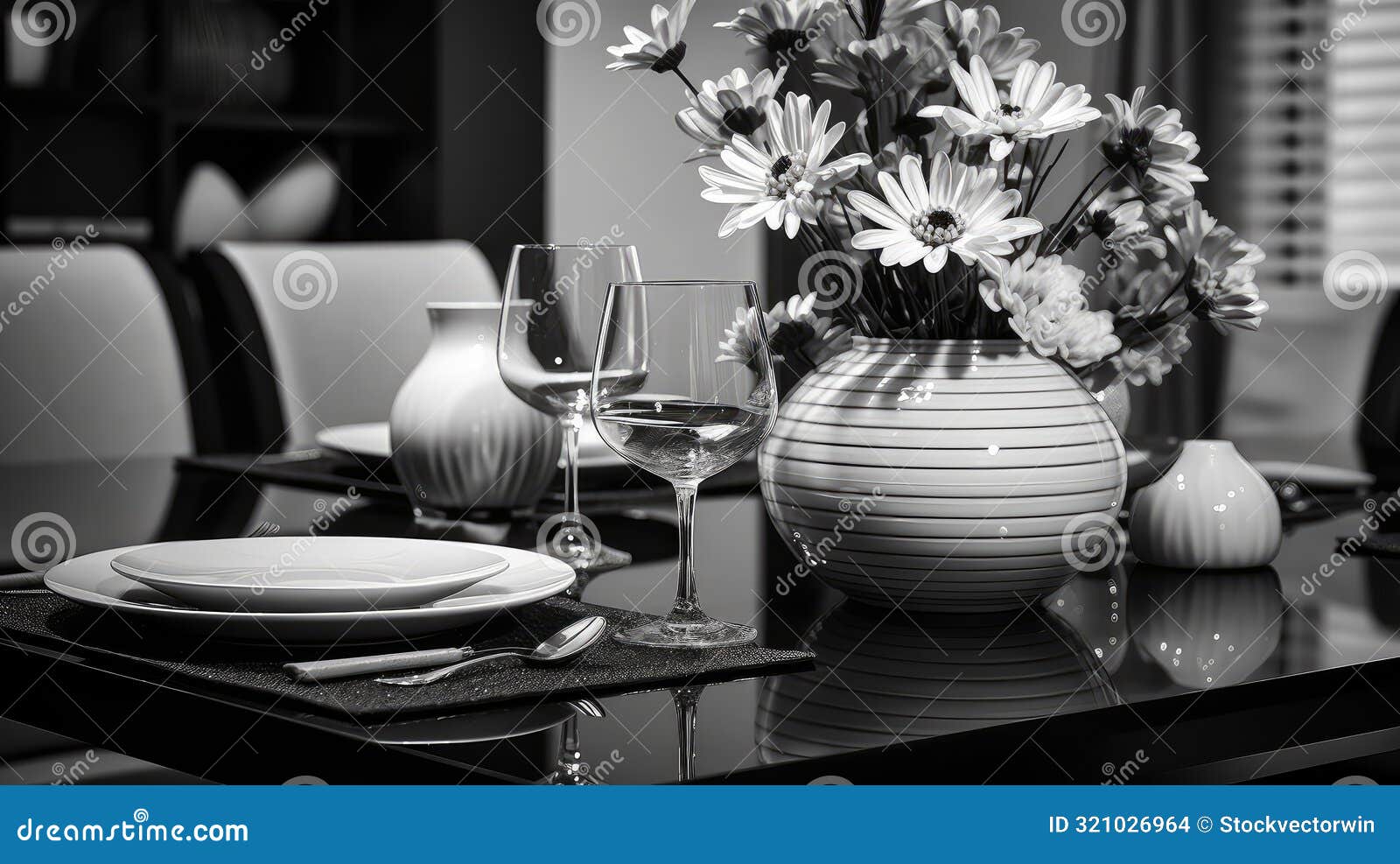 Dining Blurred Interior Design Black and White Stock Illustration ...