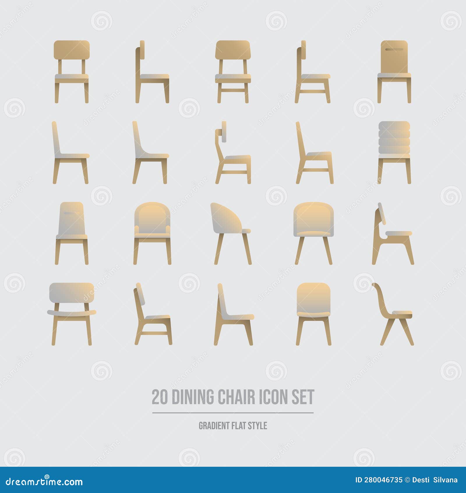 Dining Chair Icon Set in Flat Style Stock Vector - Illustration of ...