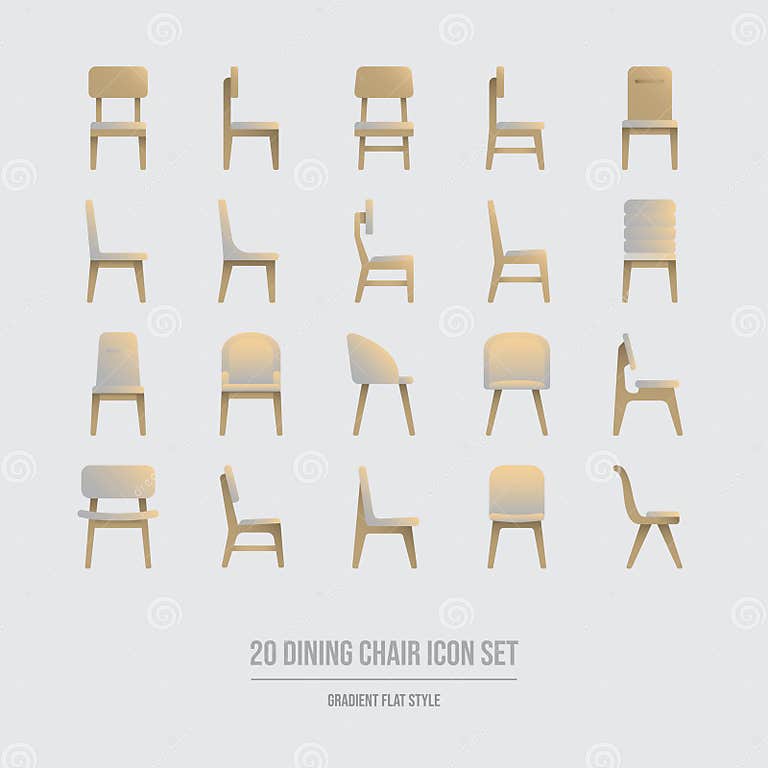 Dining Chair Icon Set in Flat Style Stock Vector - Illustration of ...