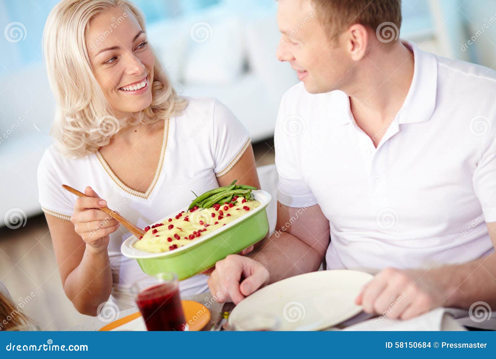 Dining couple stock photo. Image of smiling, indoors - 58150684