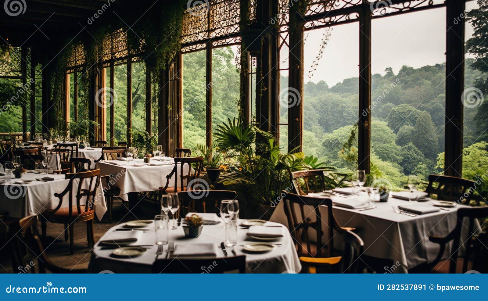 Dining Experience: Tables Set for a Luxurious Meal in a Large and ...