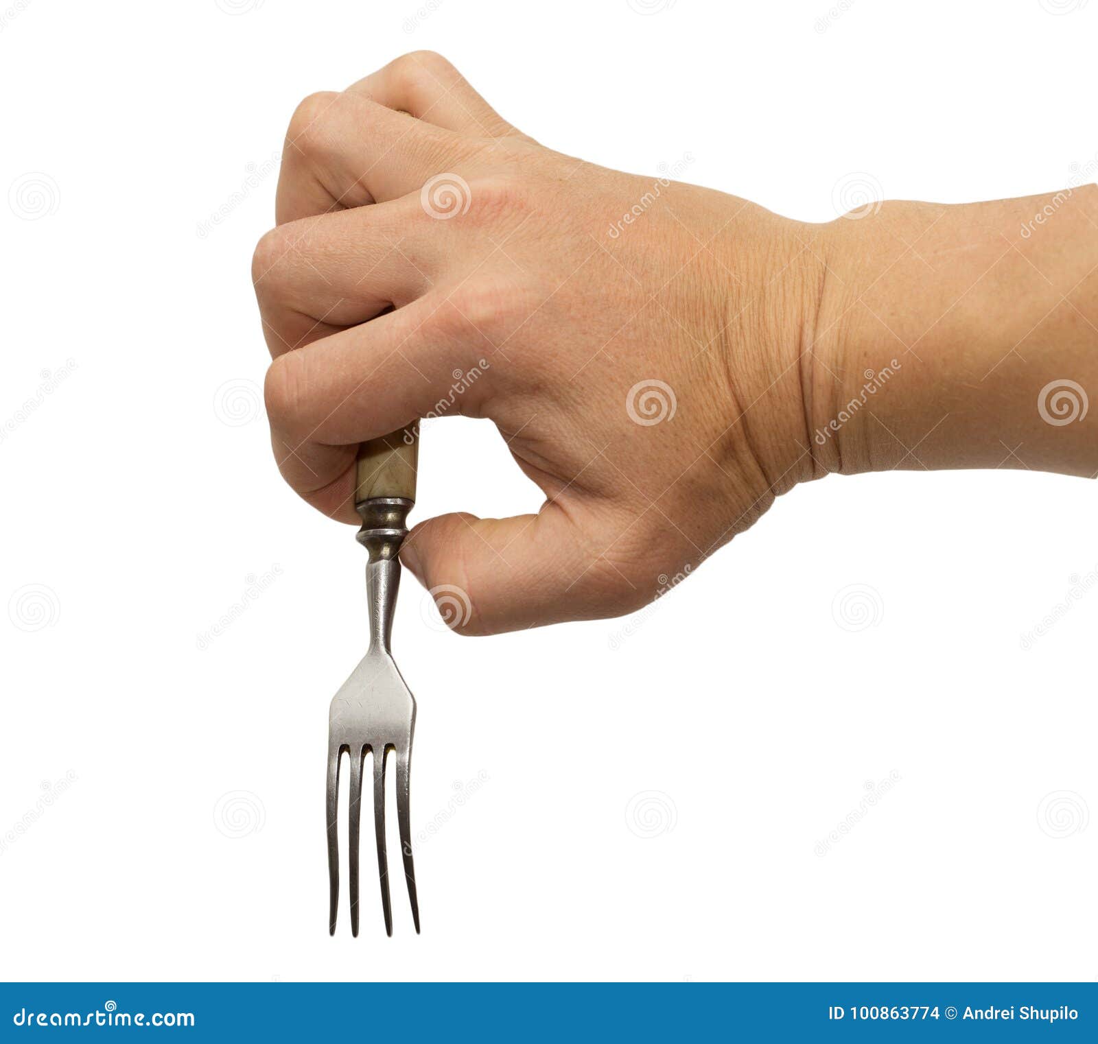 Dining Fork in Hand on White Background Stock Photo - Image of dining ...