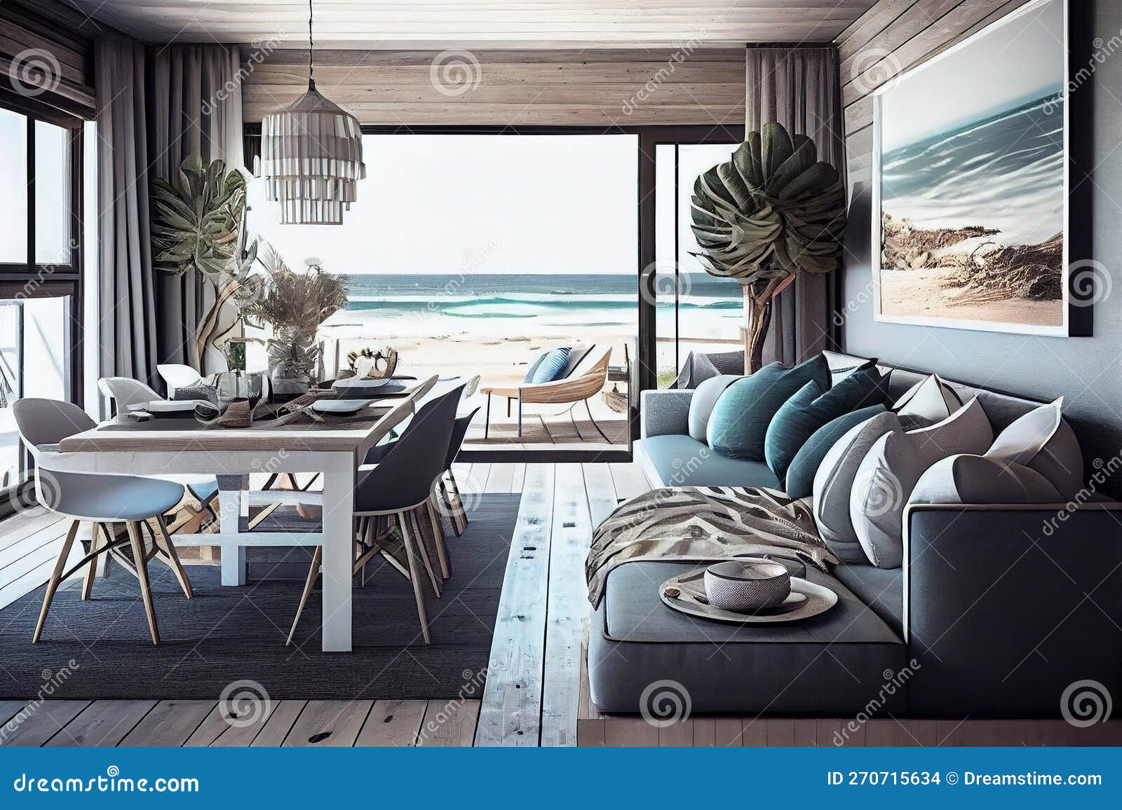 Dining and Living Room with Sea View.geneerative Ai Stock Illustration ...