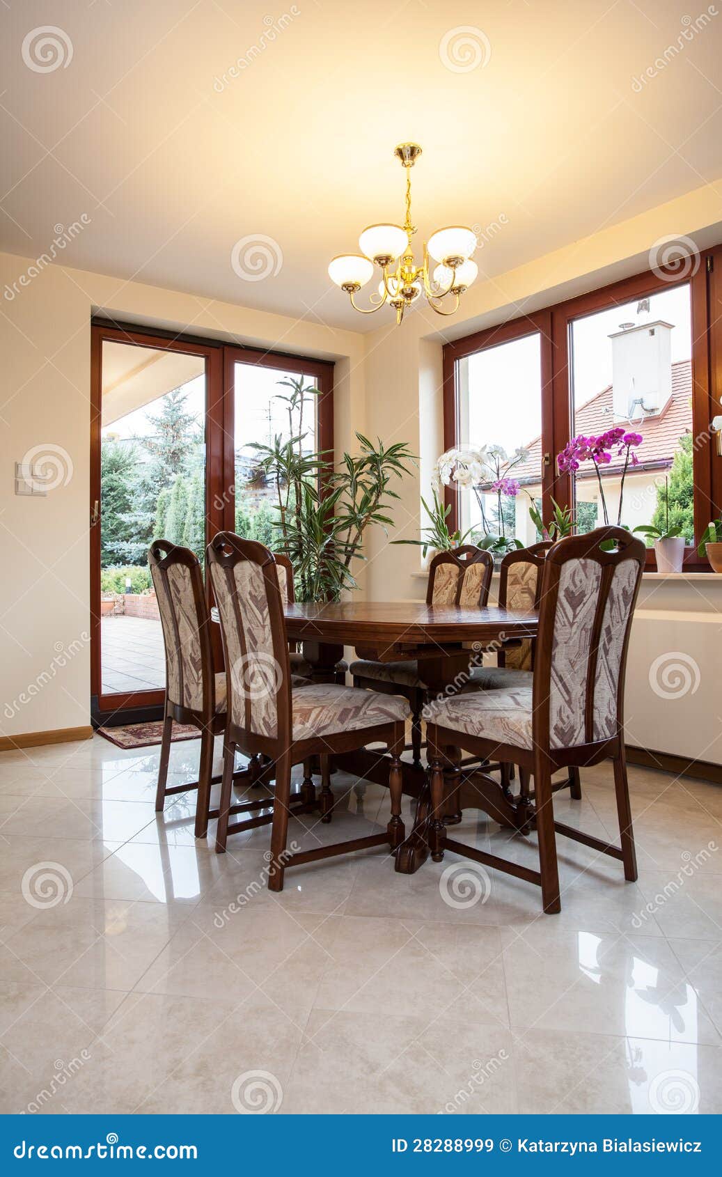 Dining room stock image. Image of flower, cosy, material - 28288999