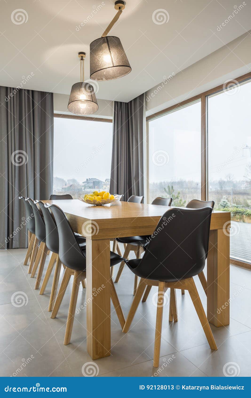 Dining Room with Big Windows Stock Image - Image of creative, fruit ...