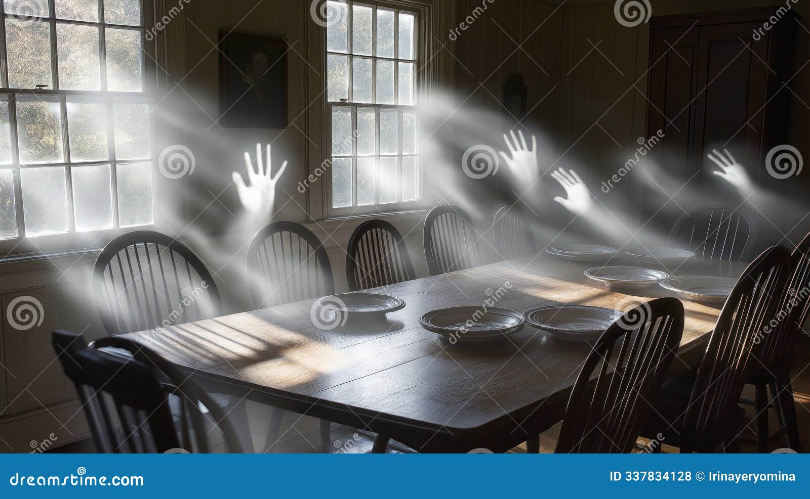 Dining Room in Disarray with Overturned Chairs, Dishes Sliding, and ...