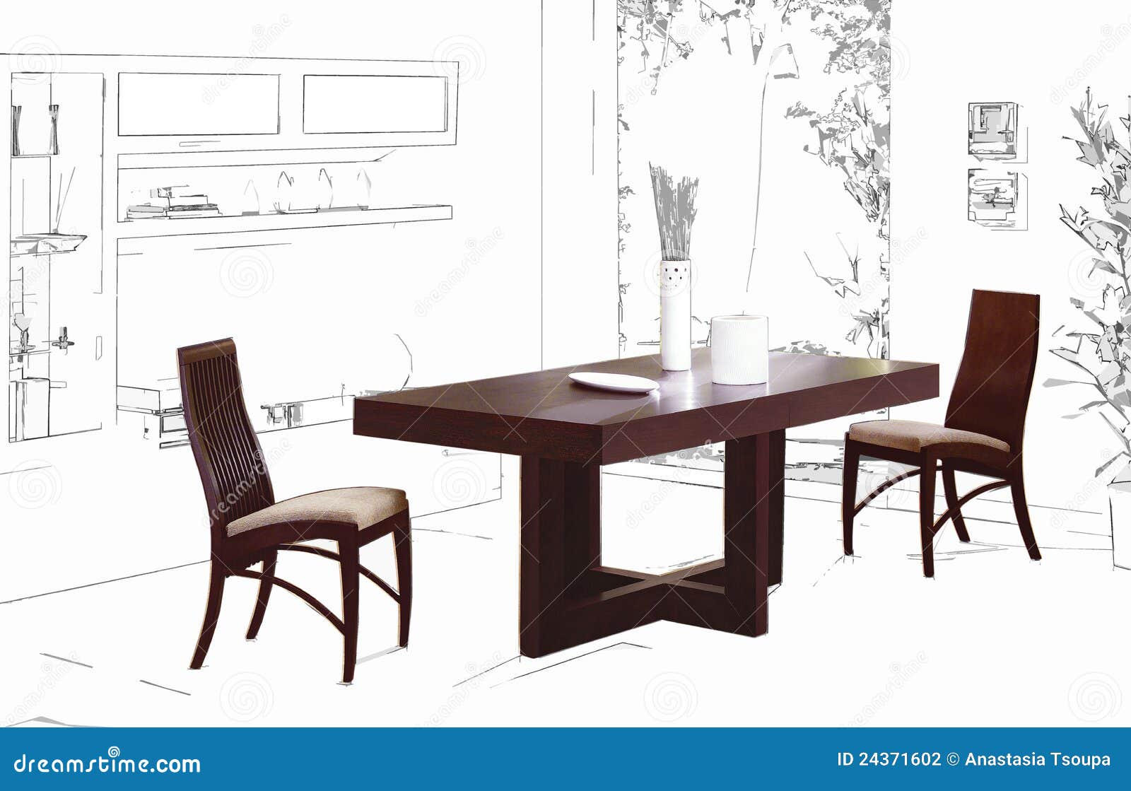 Dining room drawing stock illustration. Illustration of private - 24371602