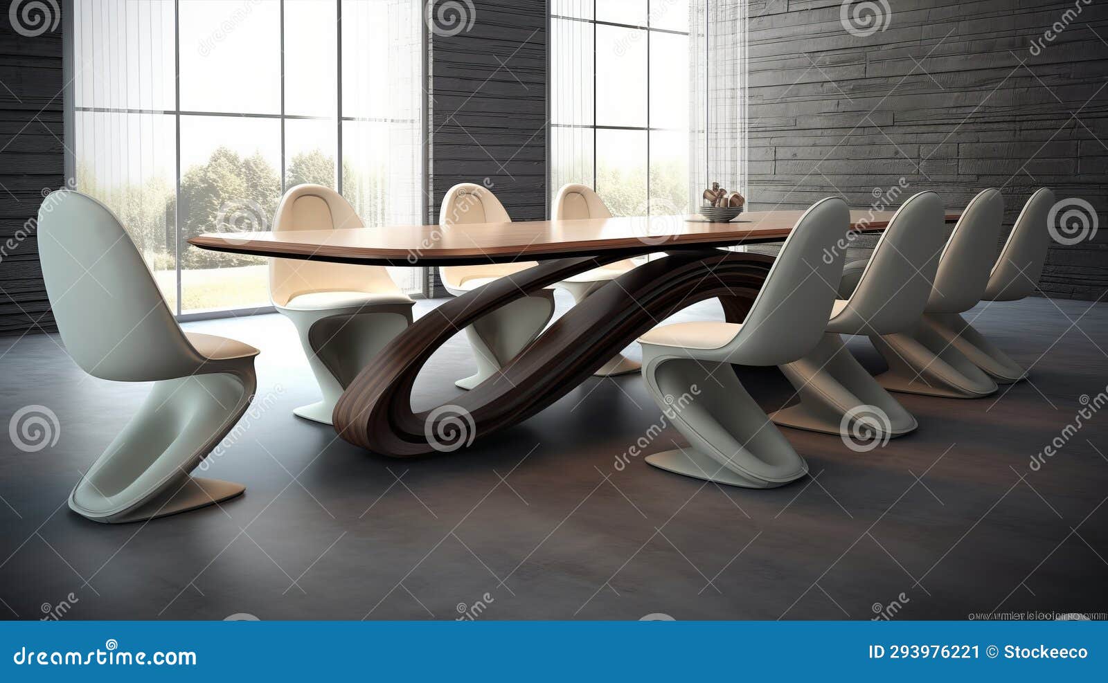 Modern Curved Dining Table with Soft Armrests and Cream Style Stock ...