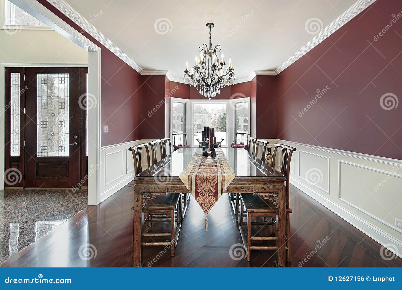 Dining Room with Foyer View Stock Photo - Image of chandelier, decor ...