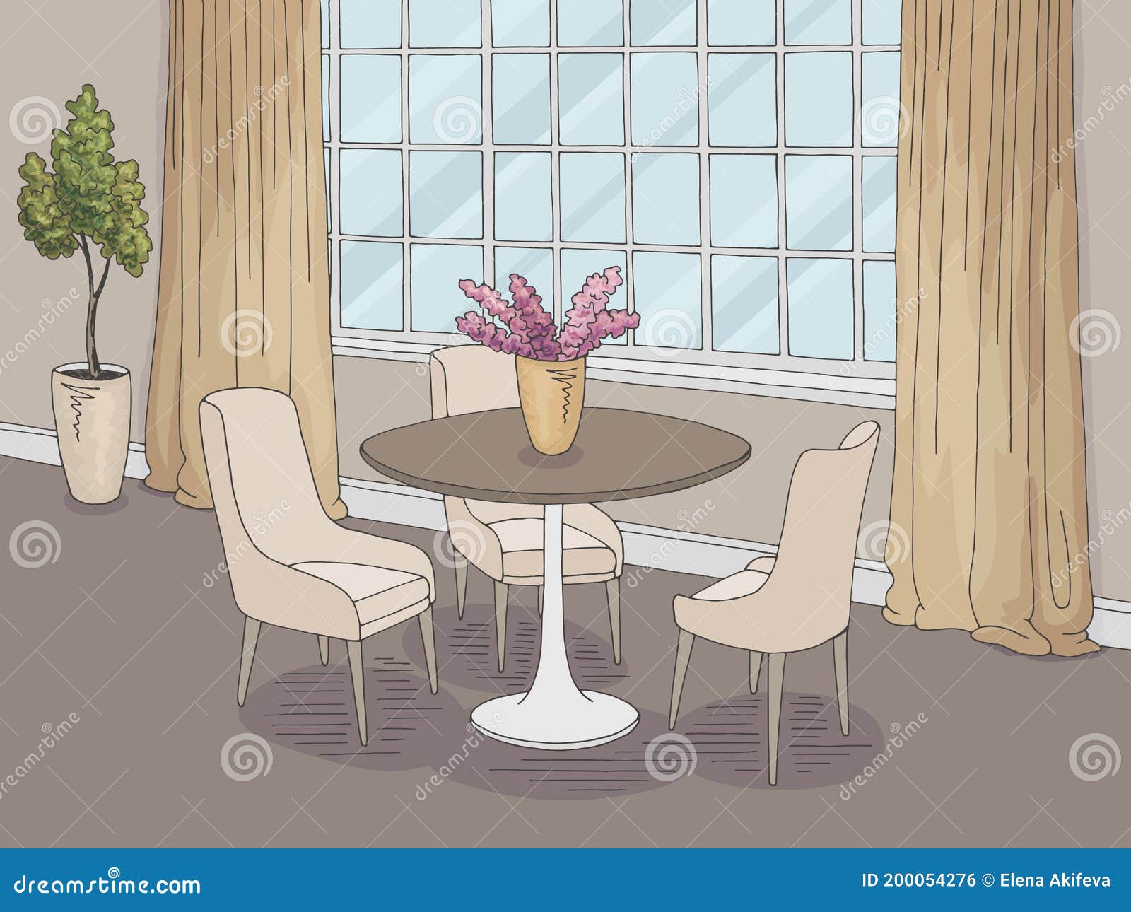 Dining Room Home Interior Graphic Color Sketch Illustration Vector ...