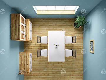Dining Room Interior Top View 3d Render Stock Illustration ...