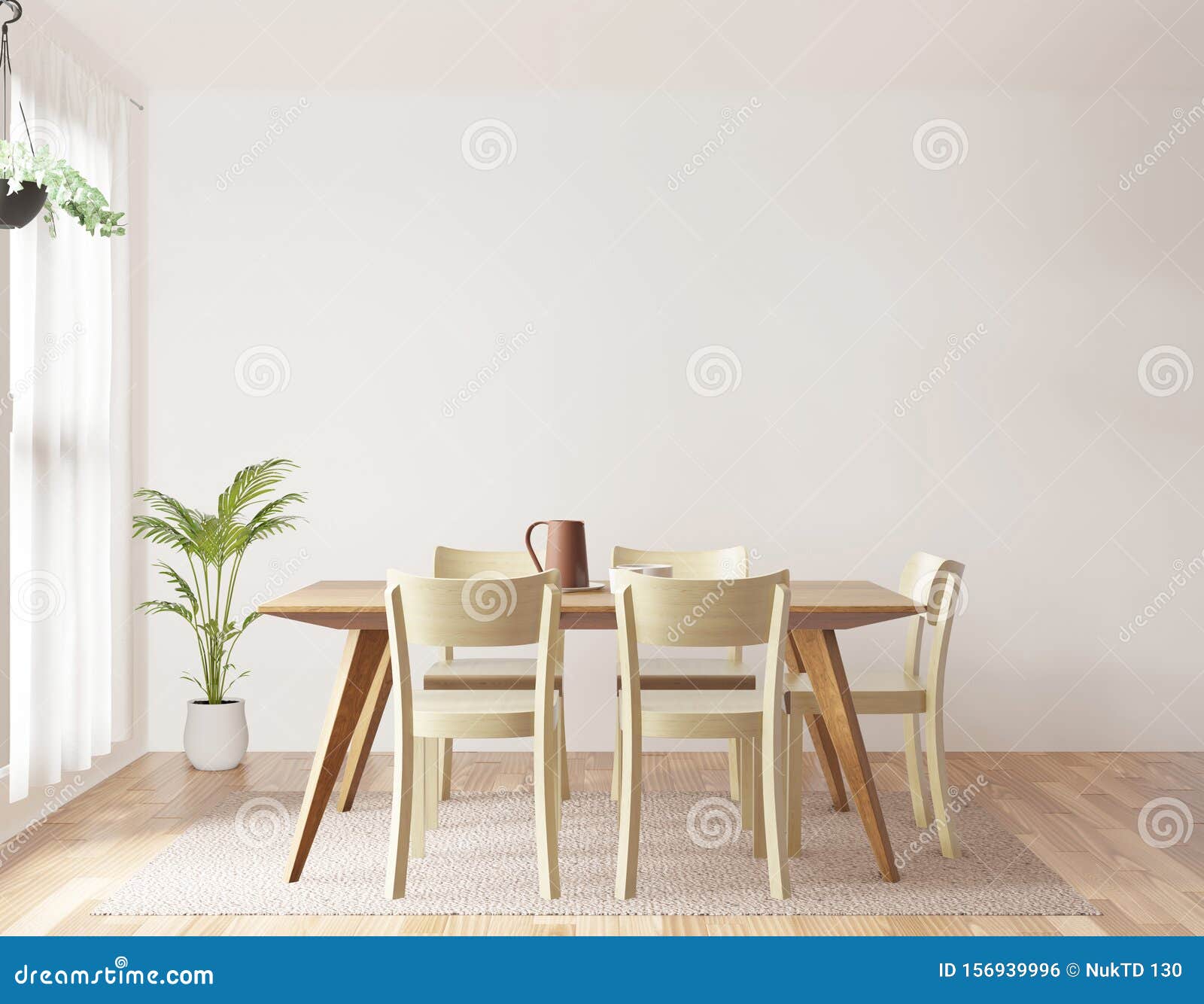 Dining Room and Kitchen Copy Space on White Background, Front View ...