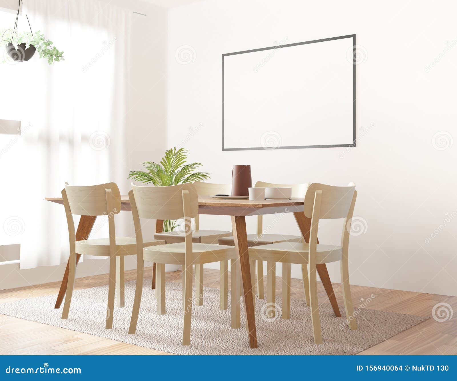 Dining Room and Kitchen Frame for Mock Up on White Background, Side ...
