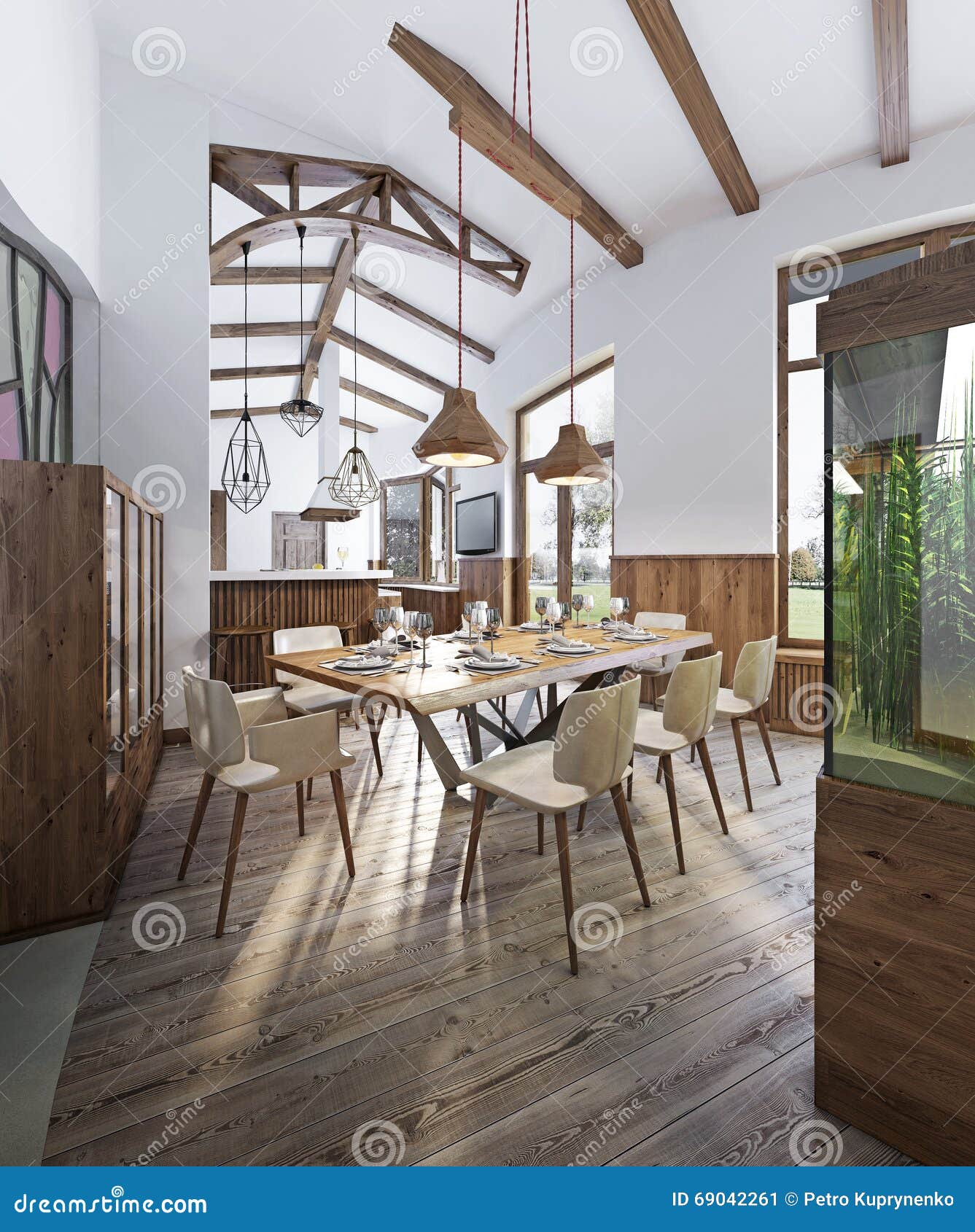 Dining Room with Large Dining Table and High Ceilings in the Loft ...