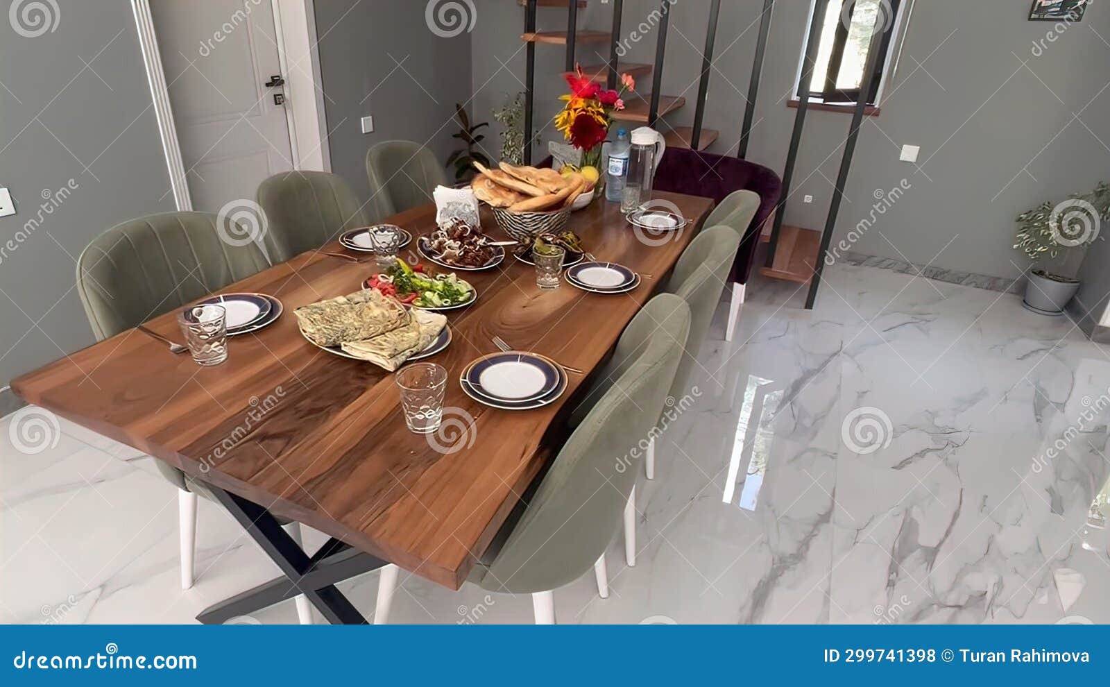 Dining Room in a Modern House. Dining Table, Chairs and Cutlery Stock ...