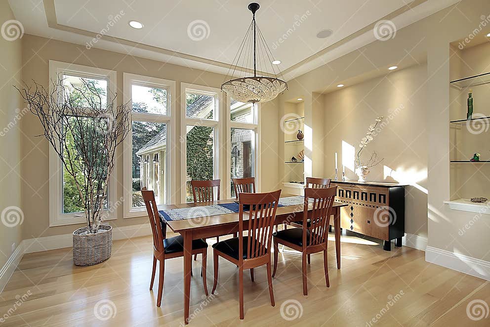 Dining Room with Narrow Windows Stock Image - Image of carpet ...