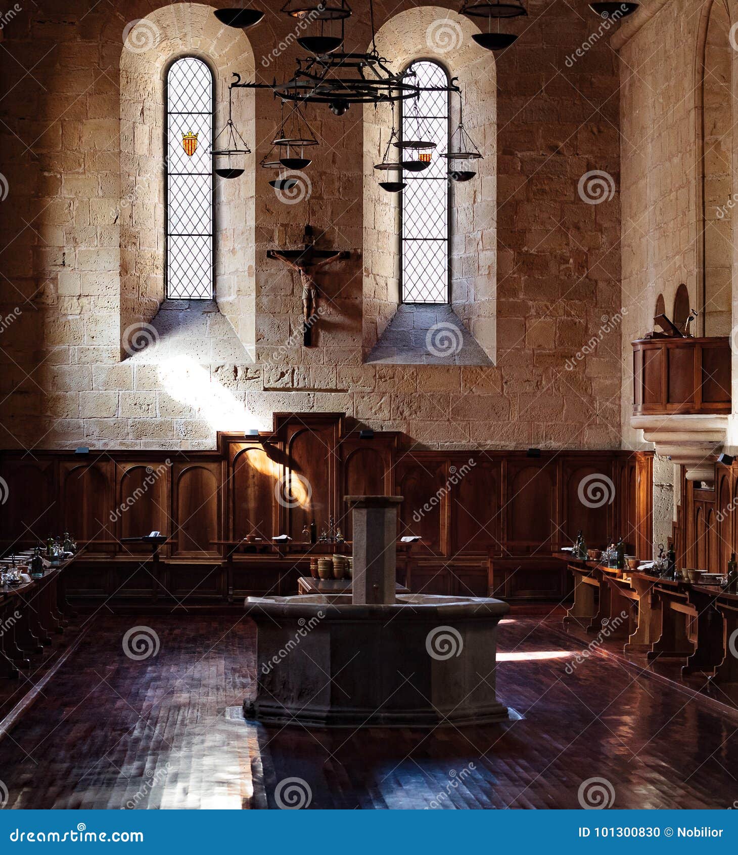 Room in an Old Medieval Monastery Stock Photo - Image of floor, cross ...