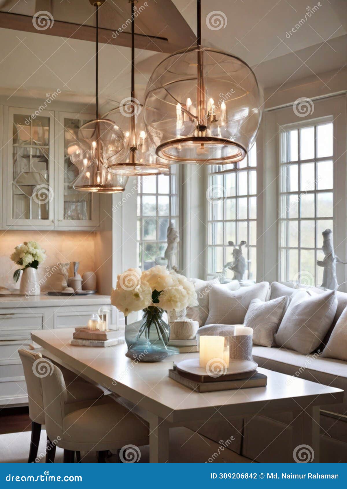 A Dining Room with a Rectangular Table in the Center. Stock ...