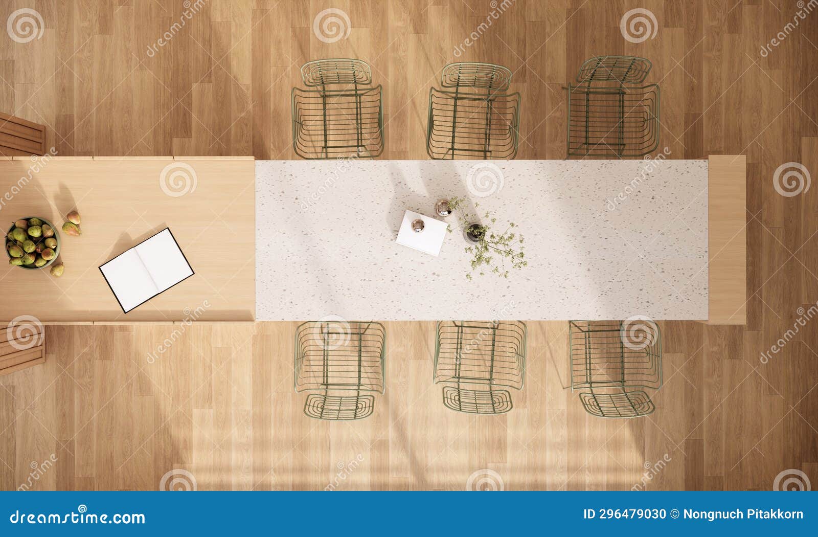 Dining Room with Dining Table and Chair Top View, Modern Interior ...