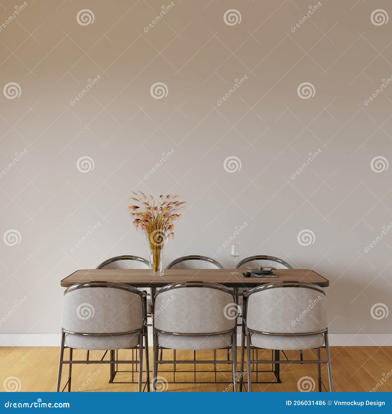 Dining Room Table in the Room Wall Mockup Stock Illustration ...