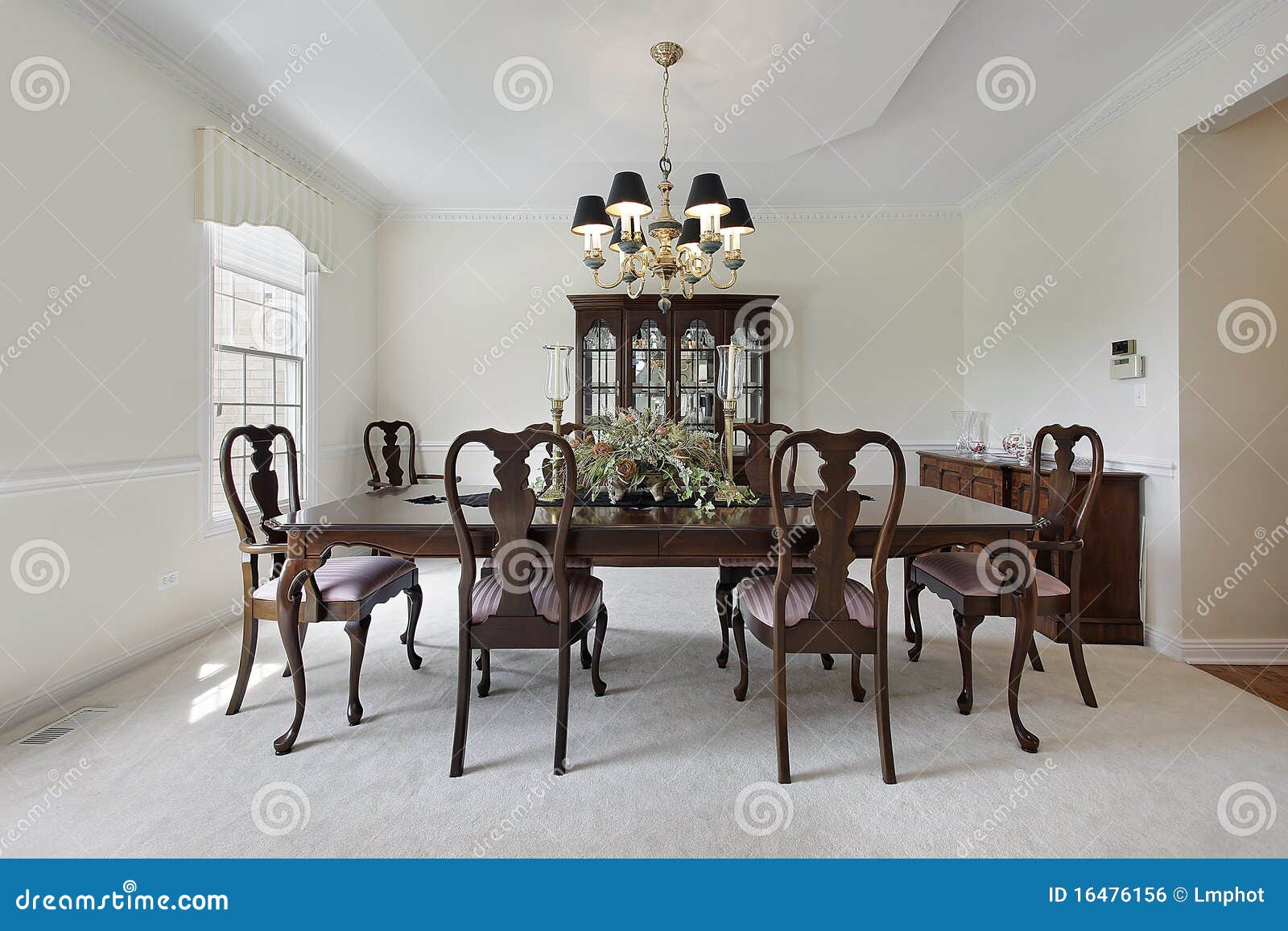 Dining Room with White Carpeting Stock Photo - Image of room, buffet ...
