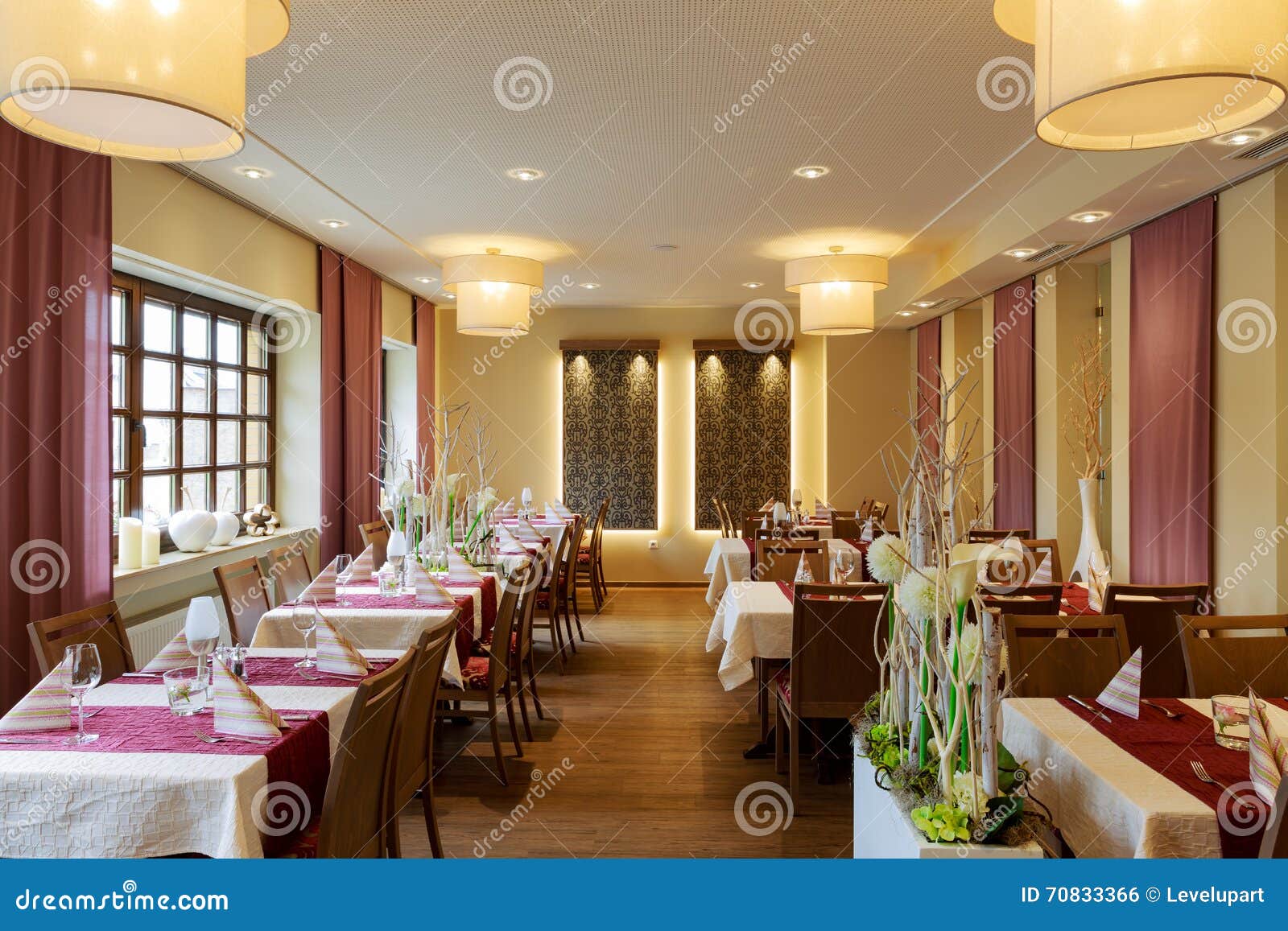 Dining Room with White Covered Tables Stock Photo - Image of alcohol ...