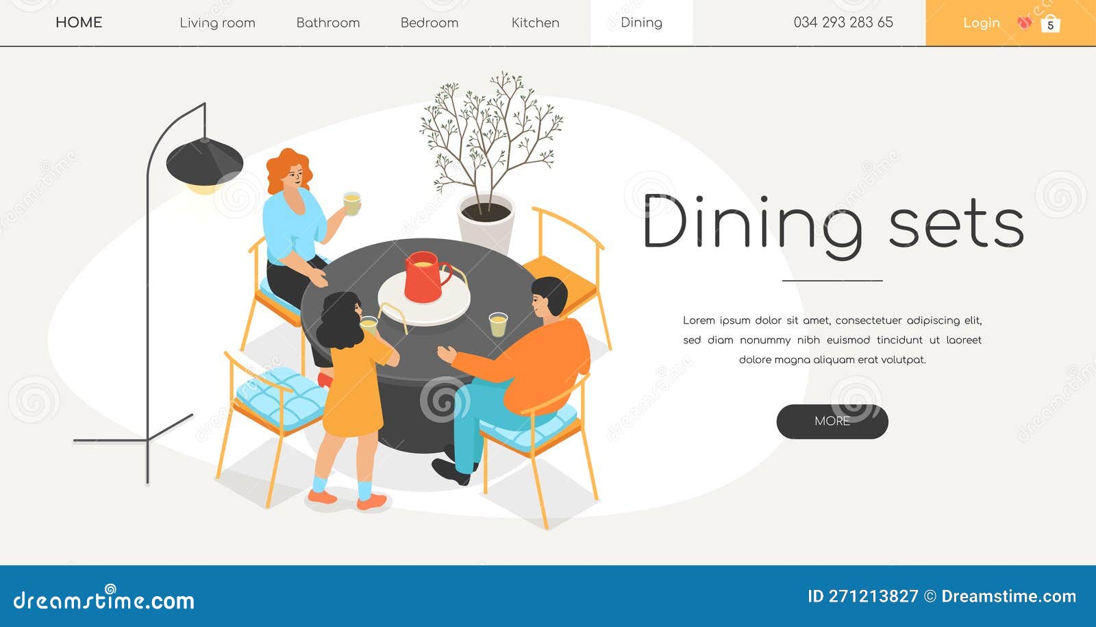 Dining Sets and Lunch Time - Modern Isometric Web Banner Stock Vector ...