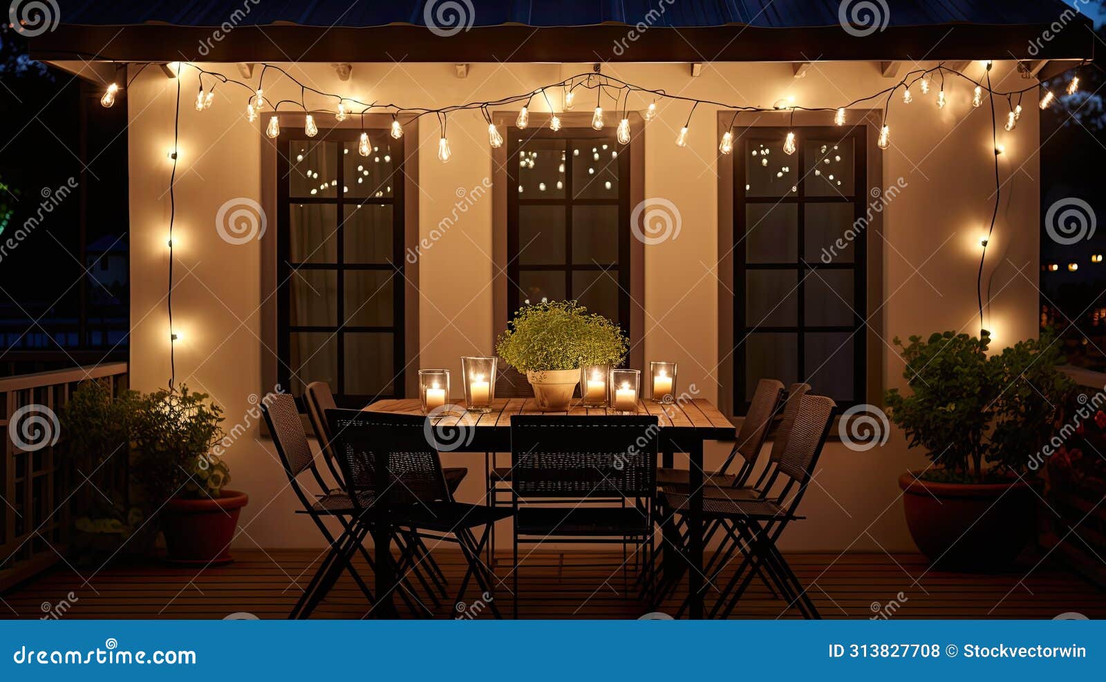 Dining string lights frame stock illustration. Illustration of outdoor - 313827708