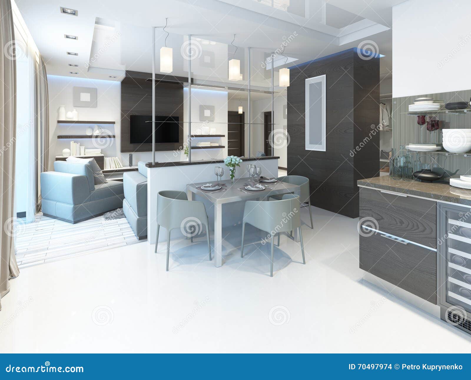 Dining in a Studio Apartment with a Dining Table. Stock Illustration ...