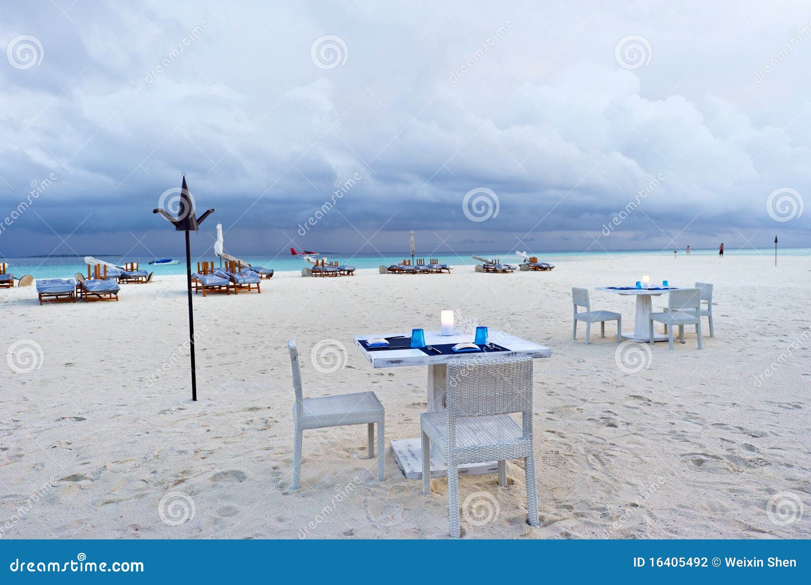 Dining Table on the Beach in Maldives Resort Stock Photo - Image of ...