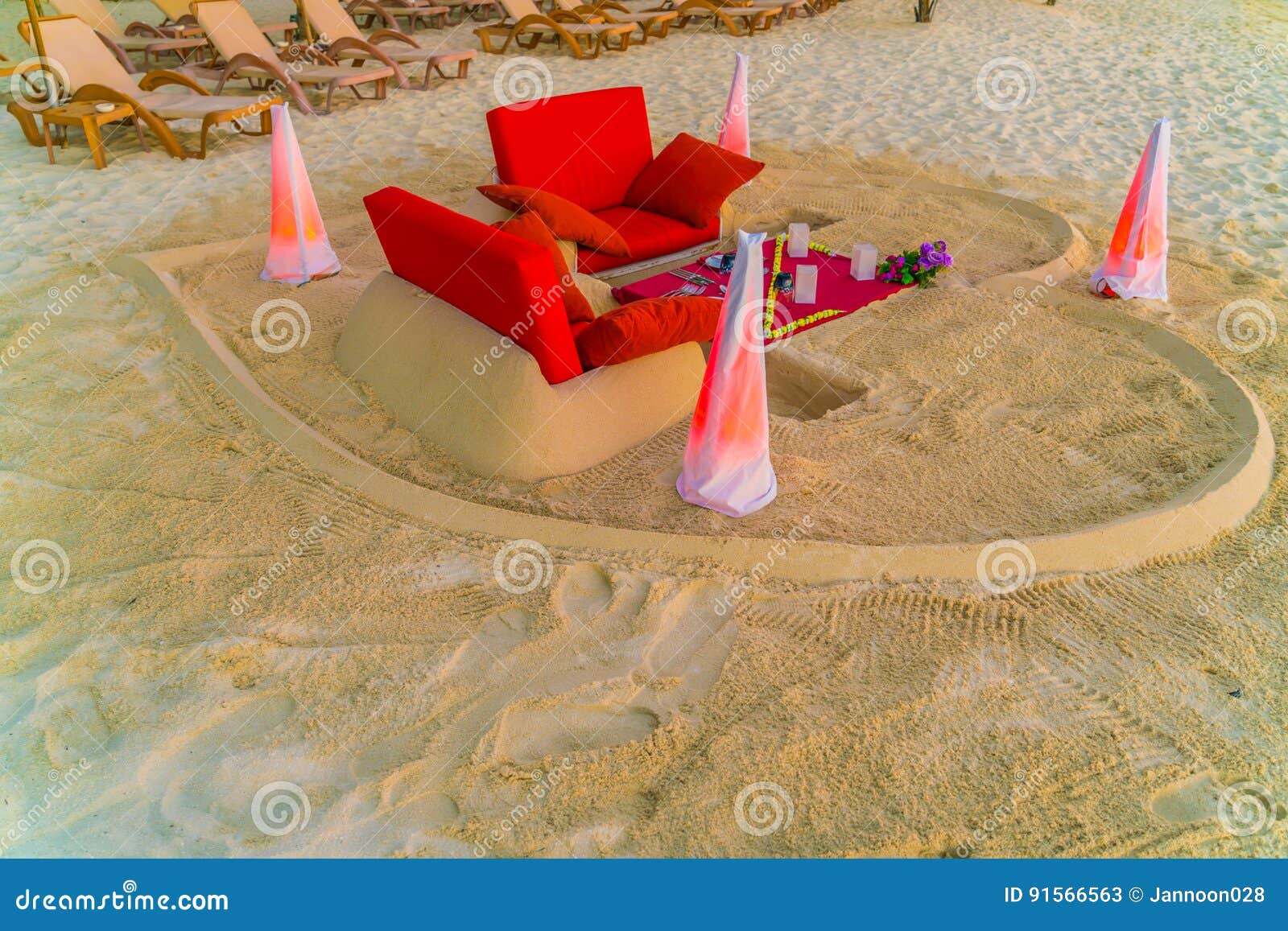 Dining Table on Beach at Tropical Maldives Island Stock Image - Image ...