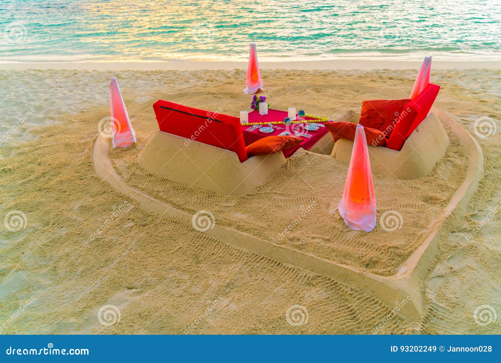 Dining Table on Beach at Tropical Maldives Island Stock Image - Image ...