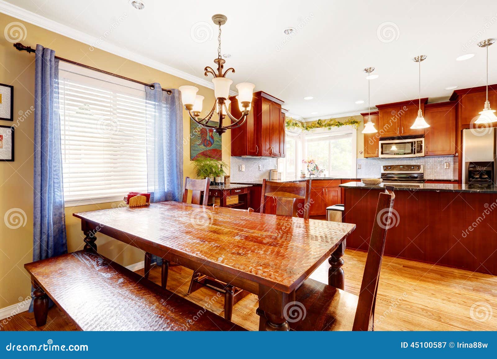 Dining Table with Bench and Chairs in Kitchen Room Stock Image - Image ...