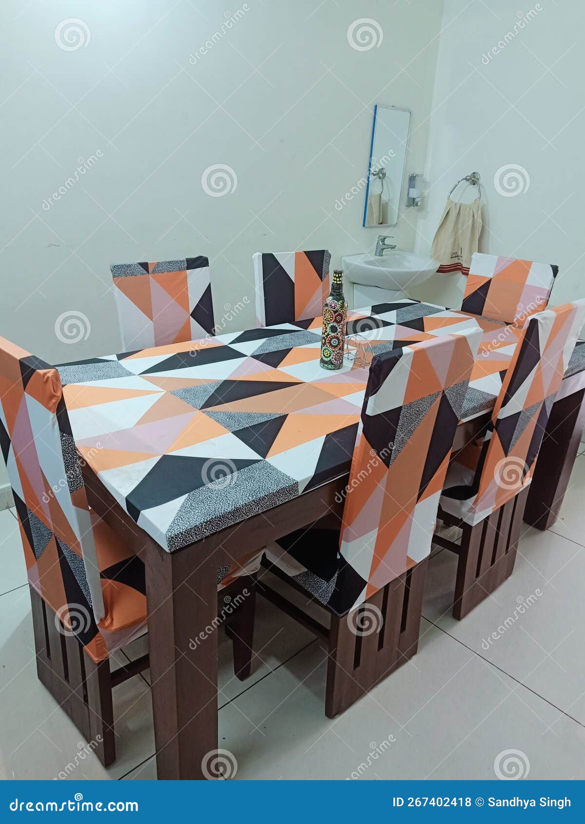 Dining Table and Chair Cover Stock Photo - Image of design, home: 267402418
