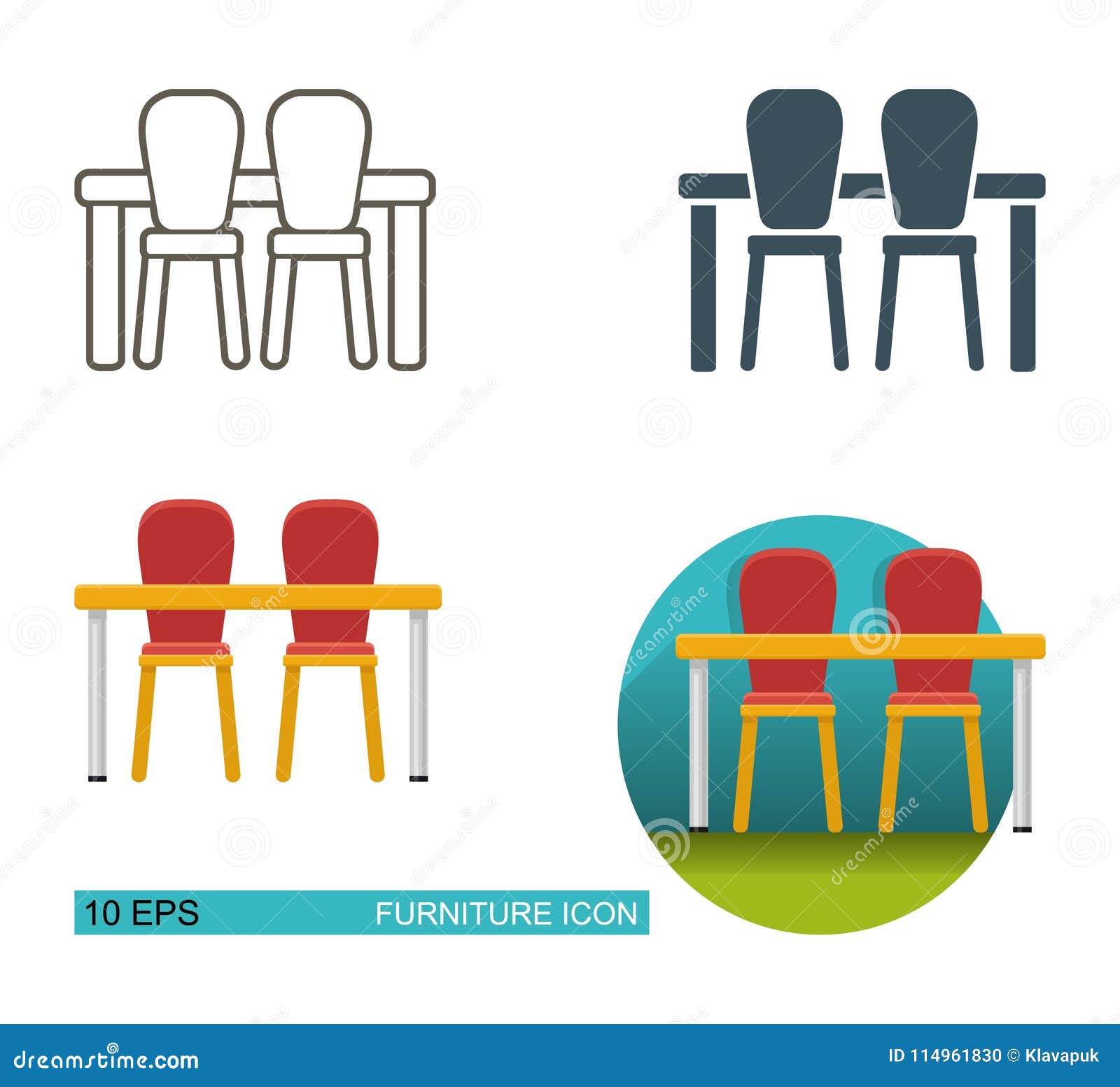 Dining Table and Chairs. Vector Icons Stock Vector - Illustration of ...