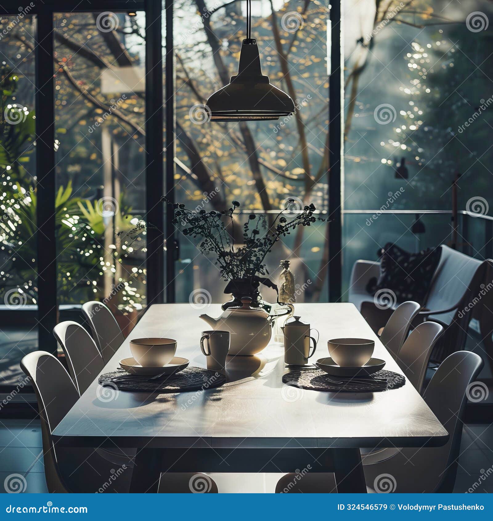 A Dining Table with Chairs and a Window Stock Image - Image of indoor ...