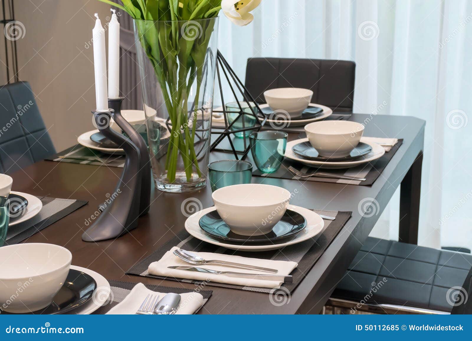 Dining Table and Comfortable Chairs in Modern Home Stock Image - Image ...