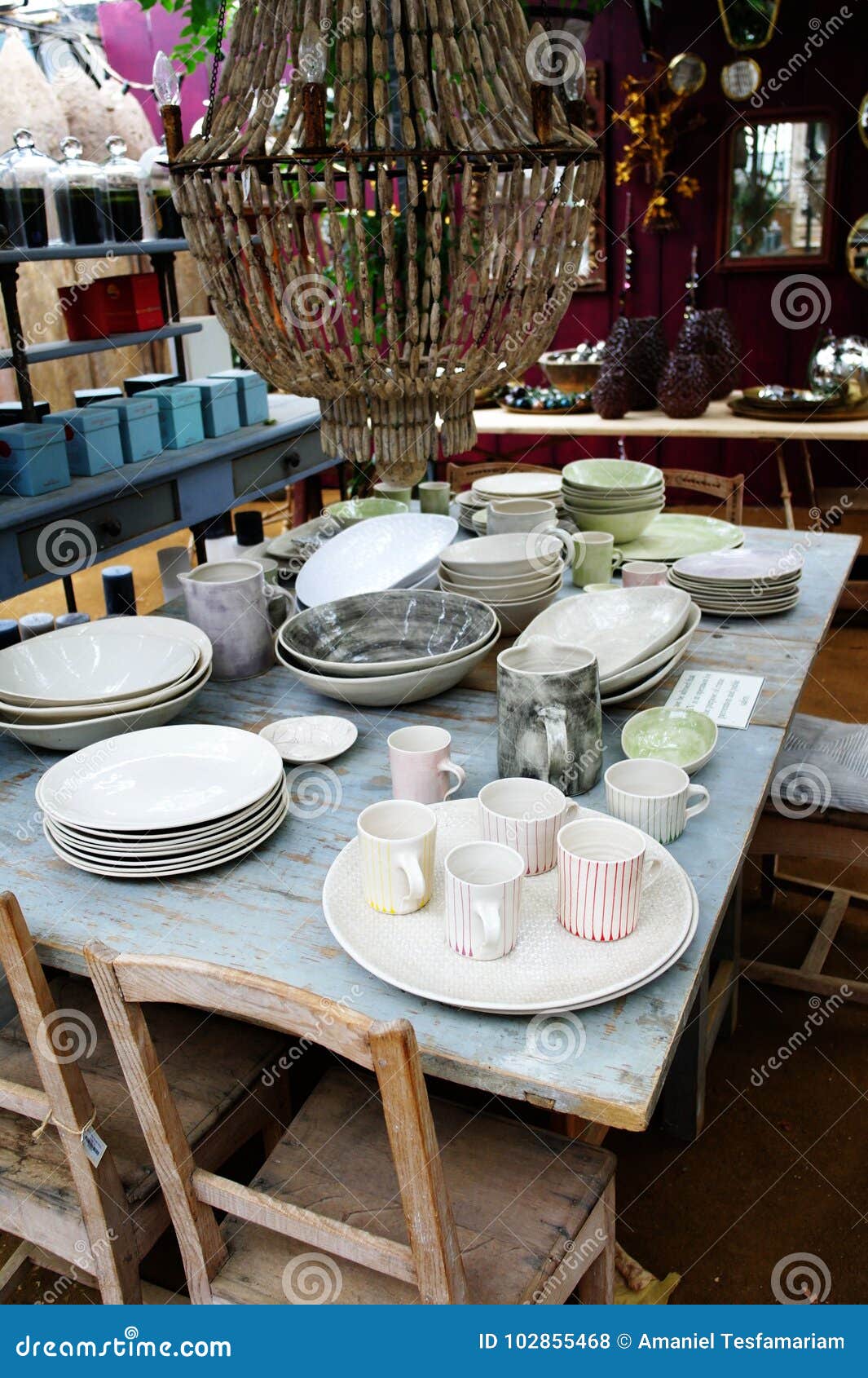 Dining Table with crockery stock photo. Image of pots - 102855468