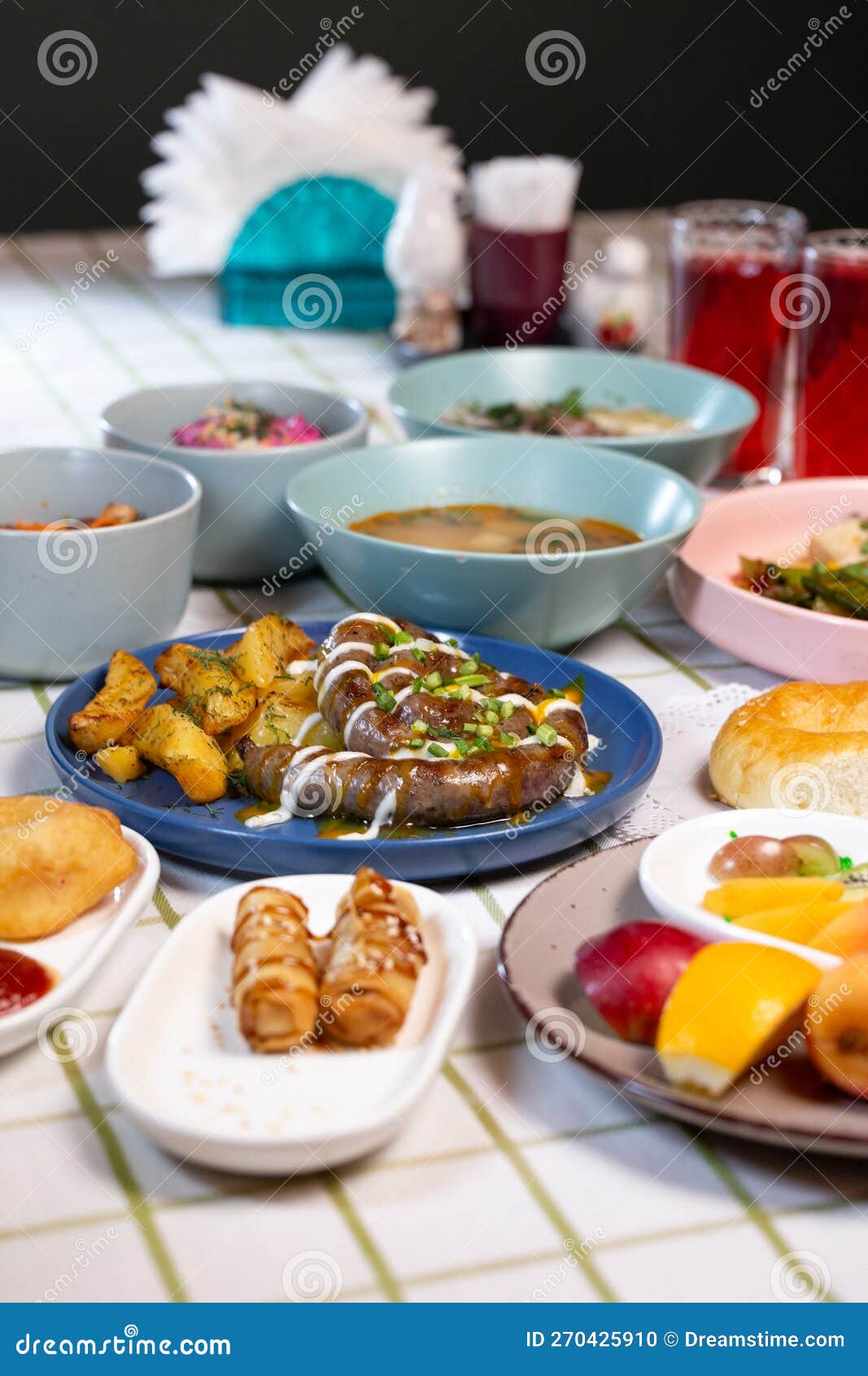 A Dining Table with Different Food Served in a Cafe or Restaurant Stock ...