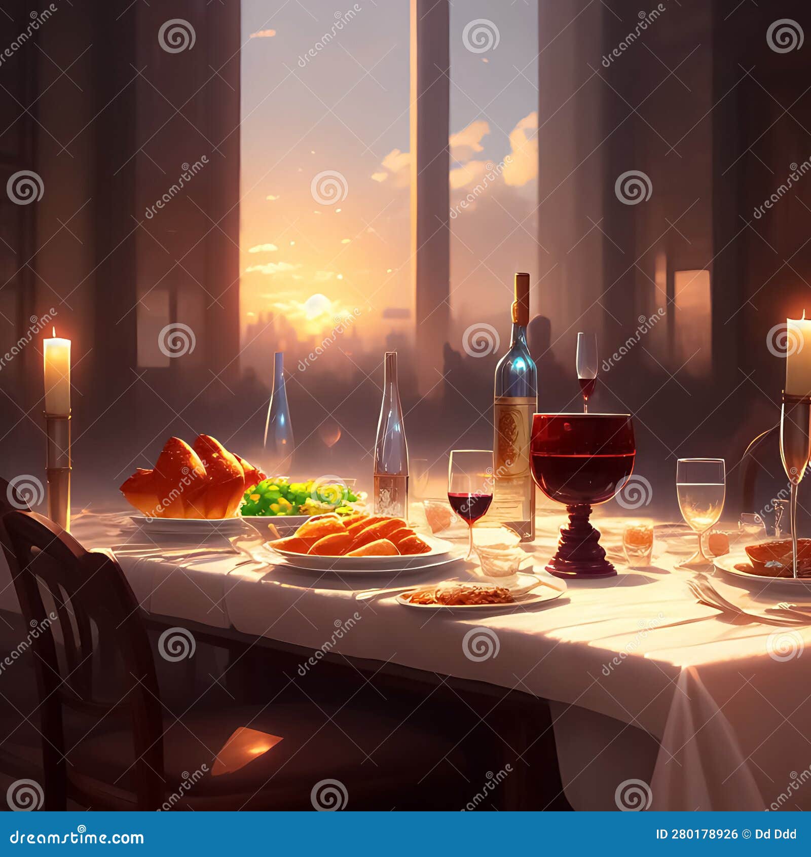 A dining table at sunset stock photo. Image of dining - 280178926