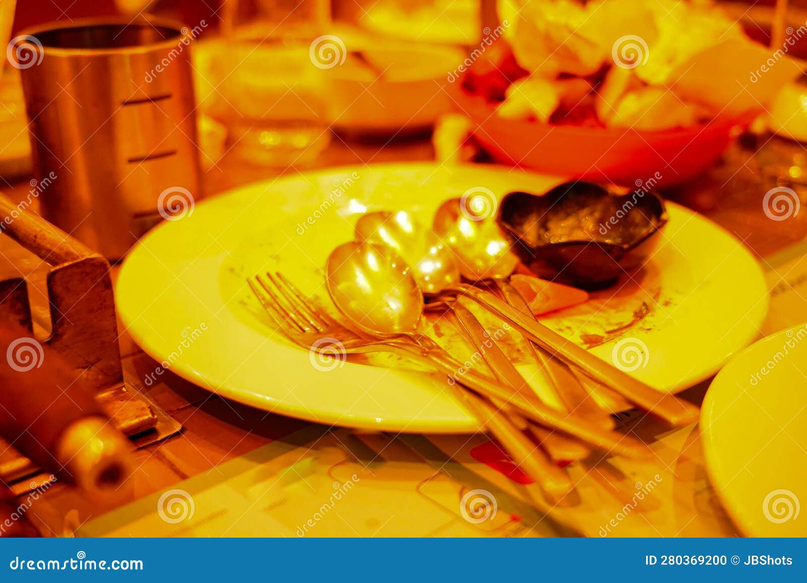 A Dining Table after a Dinner in Warm Light Stock Photo - Image of ...