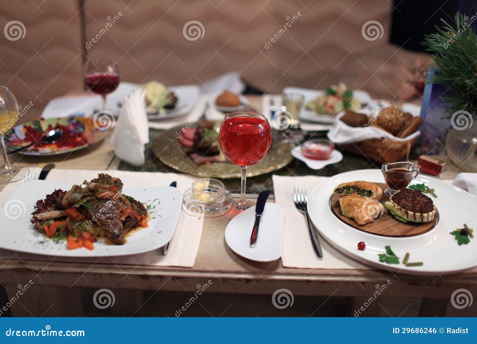Dining table with dishes stock photo. Image of drink - 29686246